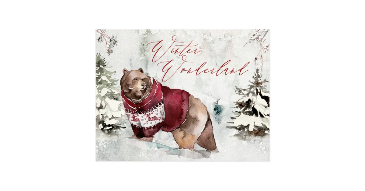 Rustic Winter Snow Scene with Wild Bear Postcard | Zazzle.com