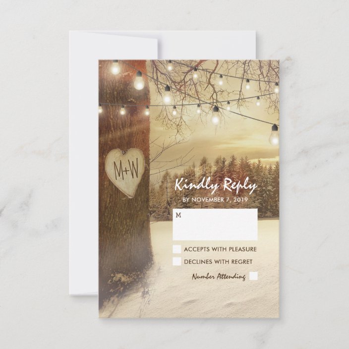 Rustic Winter Tree Twinkle Lights Wedding RSVP | Zazzle.com