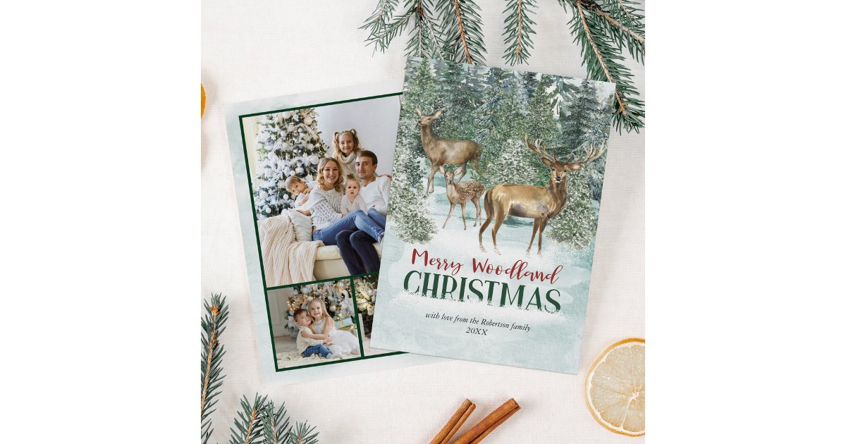 Rustic Winter Woodland Christmas 3 Photo Holiday Card | Zazzle