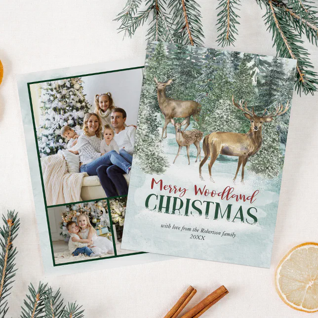 Rustic Winter Woodland Christmas 3 Photo Holiday Card | Zazzle
