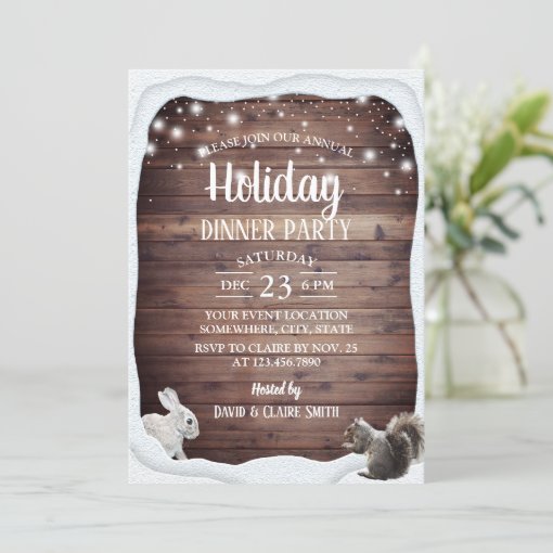 Rustic Winter Woodland Holiday Dinner Party Invitation | Zazzle