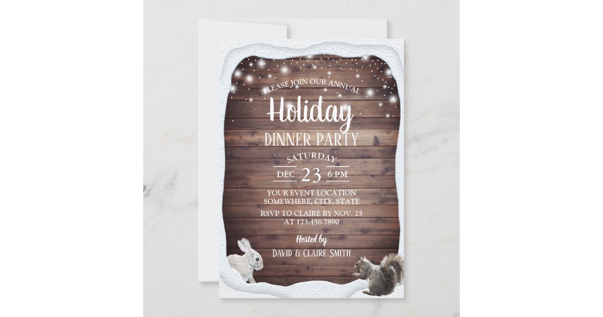 Rustic Winter Woodland Holiday Dinner Party Invitation | Zazzle