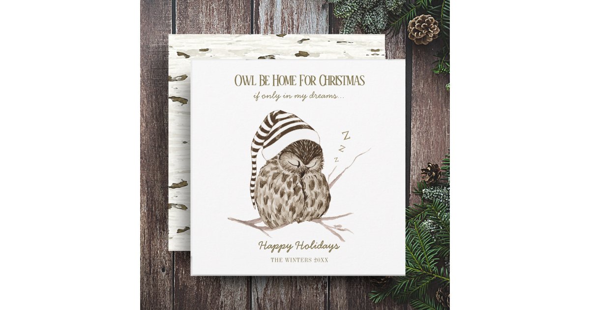Rustic Winter Woodland | Owl Birch Christmas Card | Zazzle