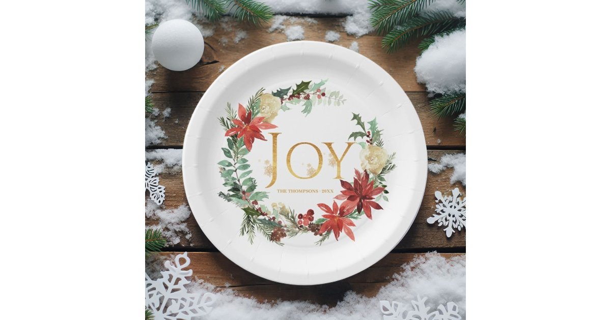 Rustic Winterland Joy Christmas Party Paper Plates | Zazzle