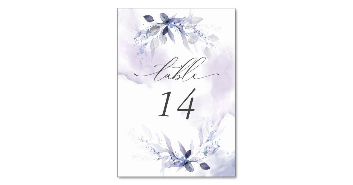 Rustic Wispy Violet Watercolor Leaves Table Number | Zazzle