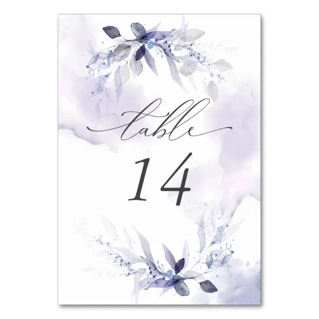 Rustic Wispy Violet Watercolor Leaves Table Number | Zazzle