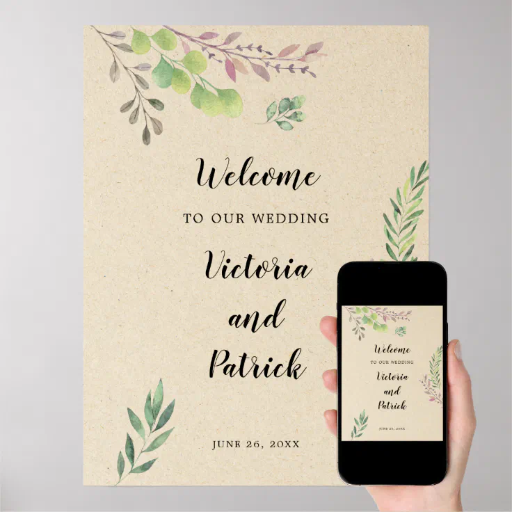 Rustic with Greenery Wedding Poster | Zazzle