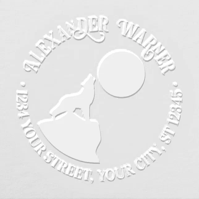 Rustic Wolf Howling @ Moon Silhouette Name Address Embosser | Zazzle