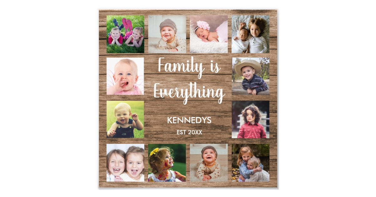 Rustic Wood 12 Photo Collage Family | Zazzle