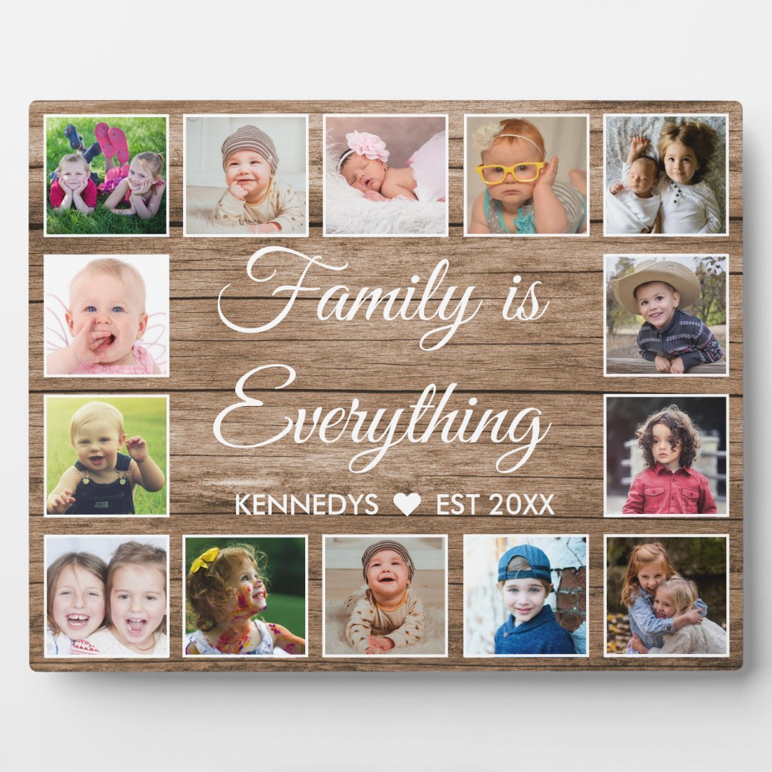 Rustic Wood 14 Photo Collage Family Quote Plaque | Zazzle