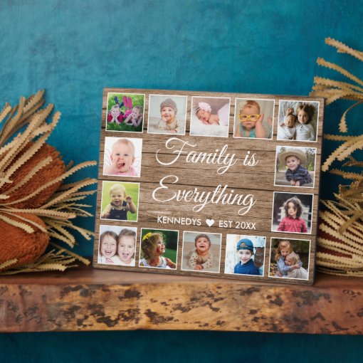 Rustic Wood 14 Photo Collage Family Quote Plaque | Zazzle