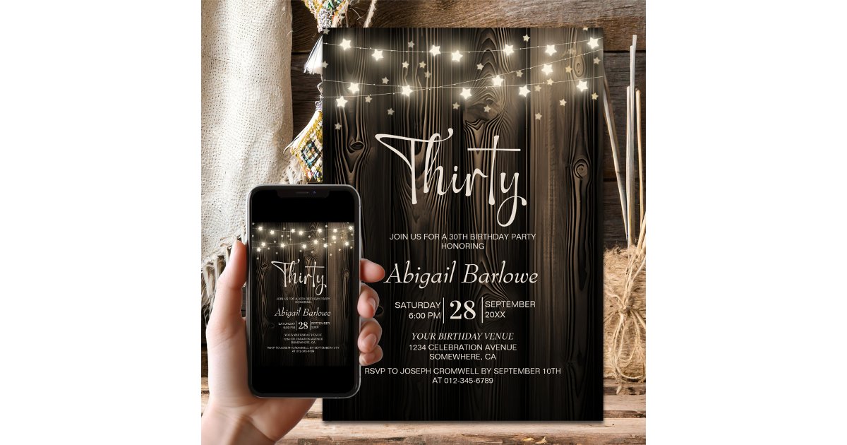 Rustic Wood 30th Birthday Party Invitation | Zazzle