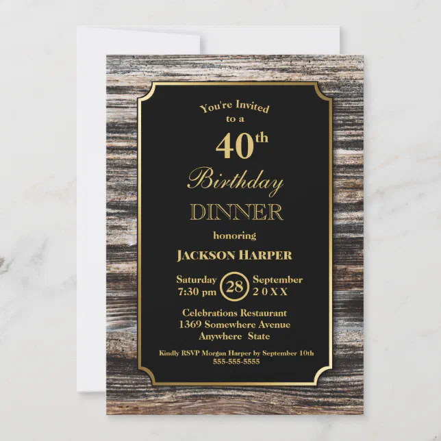 Rustic Wood 40th Birthday Dinner Party Invitation | Zazzle