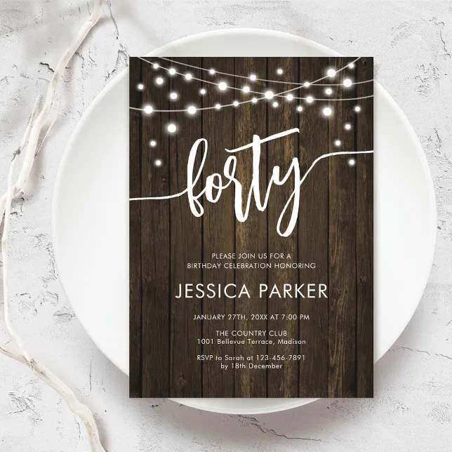 Rustic Wood 40th Birthday Party Invitation | Zazzle
