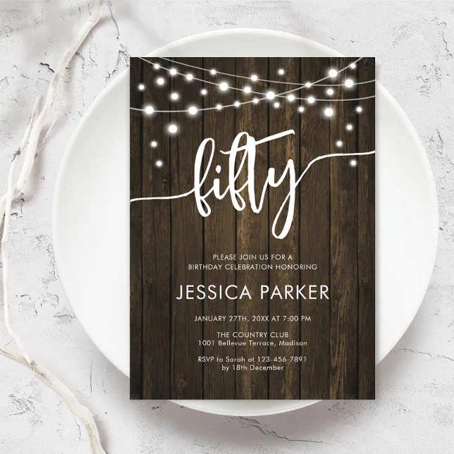 Rustic Wood 50th Birthday Party Invitation | Zazzle