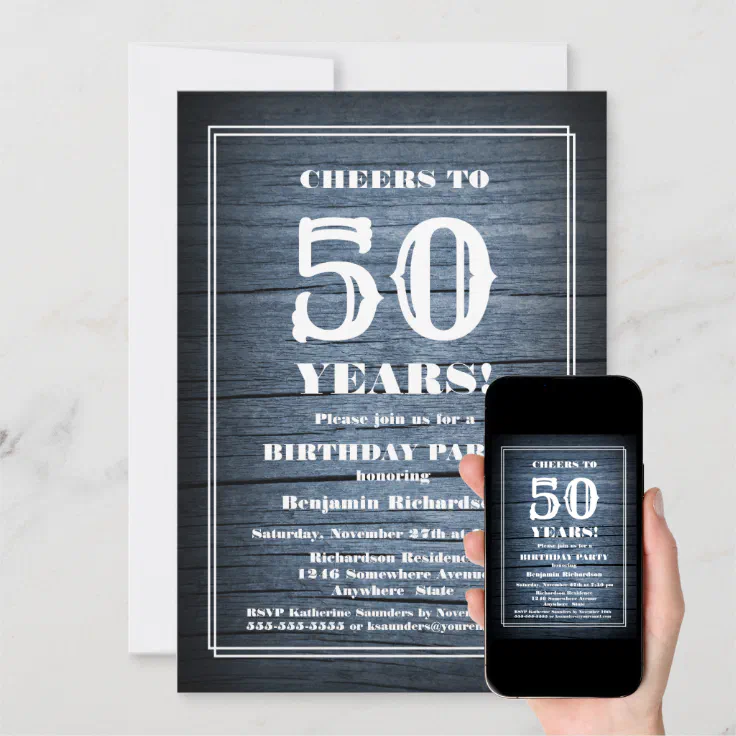 Rustic Wood 50th Birthday Party Invitation | Zazzle