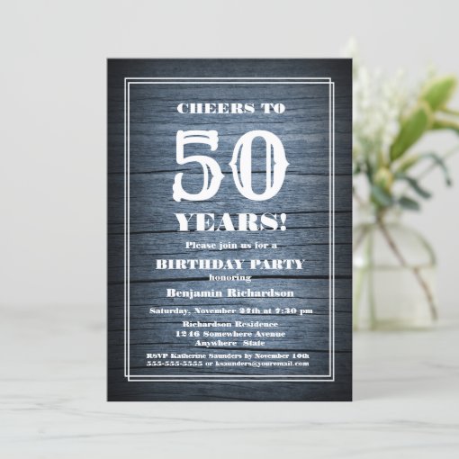 Rustic Wood 50th Birthday Party Invitation | Zazzle