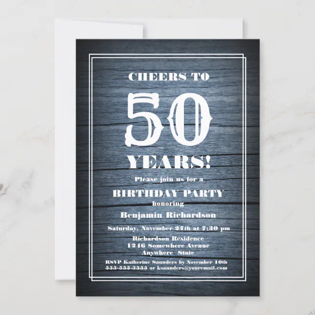 Rustic Wood 50th Birthday Party Invitation | Zazzle