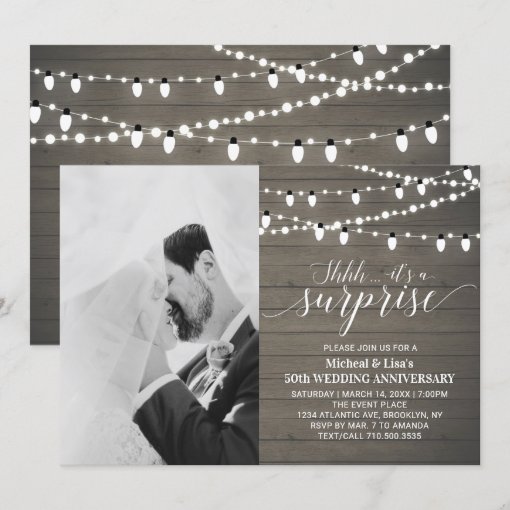 Rustic Wood 50th Photo Wedding Anniversary Invitation | Zazzle