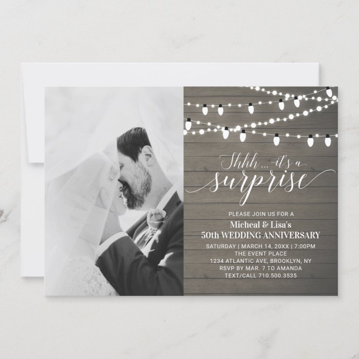 Rustic Wood 50th Photo Wedding Anniversary Invitation | Zazzle
