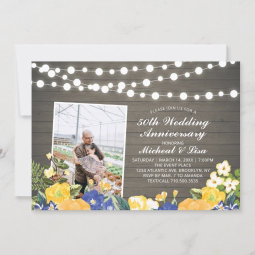 Rustic Wood 50th Photo Wedding Anniversary Invitation | Zazzle