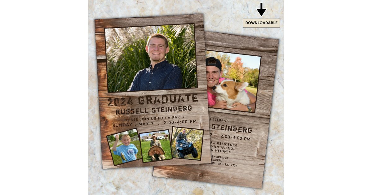 Rustic Wood 5 Photo Graduation Party Invitation | Zazzle