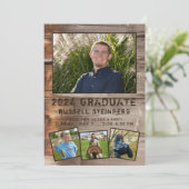 Rustic Wood 5 Photo Graduation Party Invitation | Zazzle