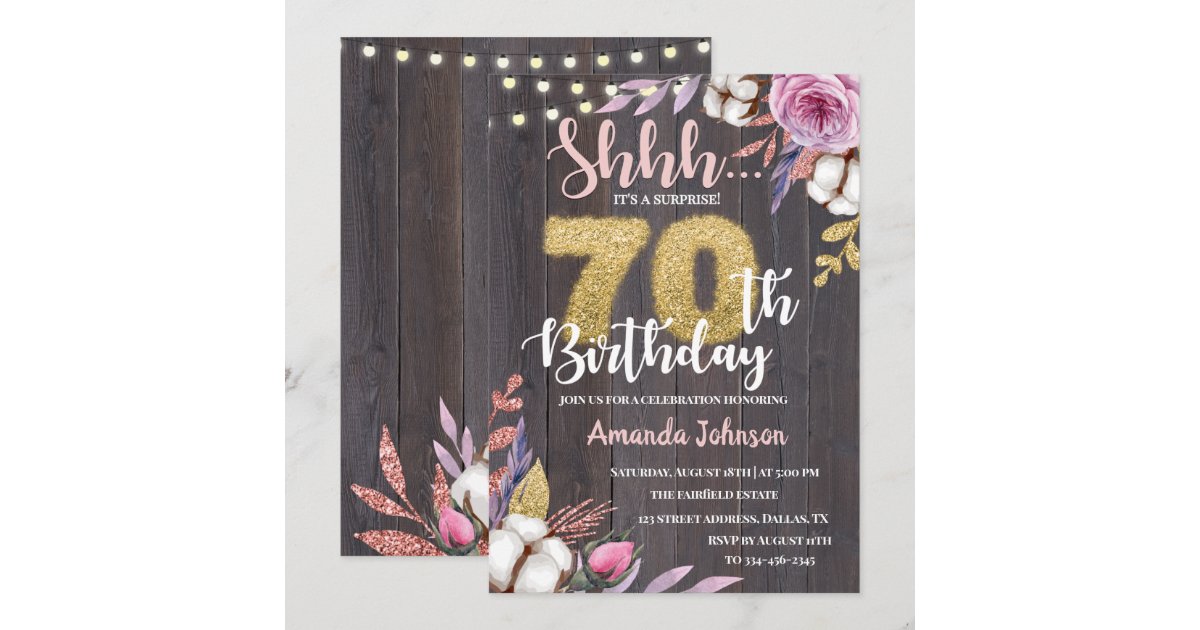 Rustic Wood 70th Surprise Birthday Invitation | Zazzle