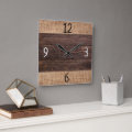 Rustic Wood And Burlap Farmhouse Square Wall Clock | Zazzle