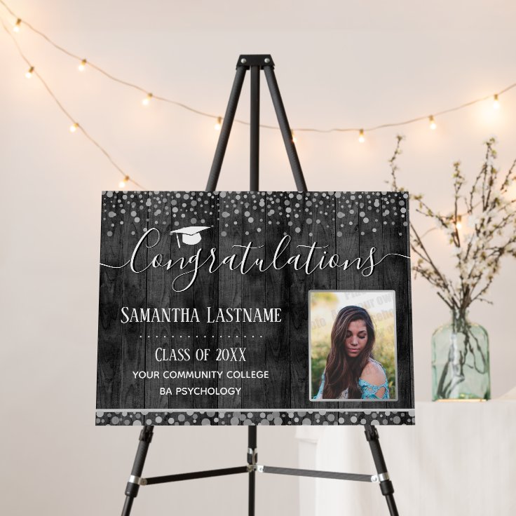 Rustic Wood and Confetti Graduation Party Foam Board | Zazzle