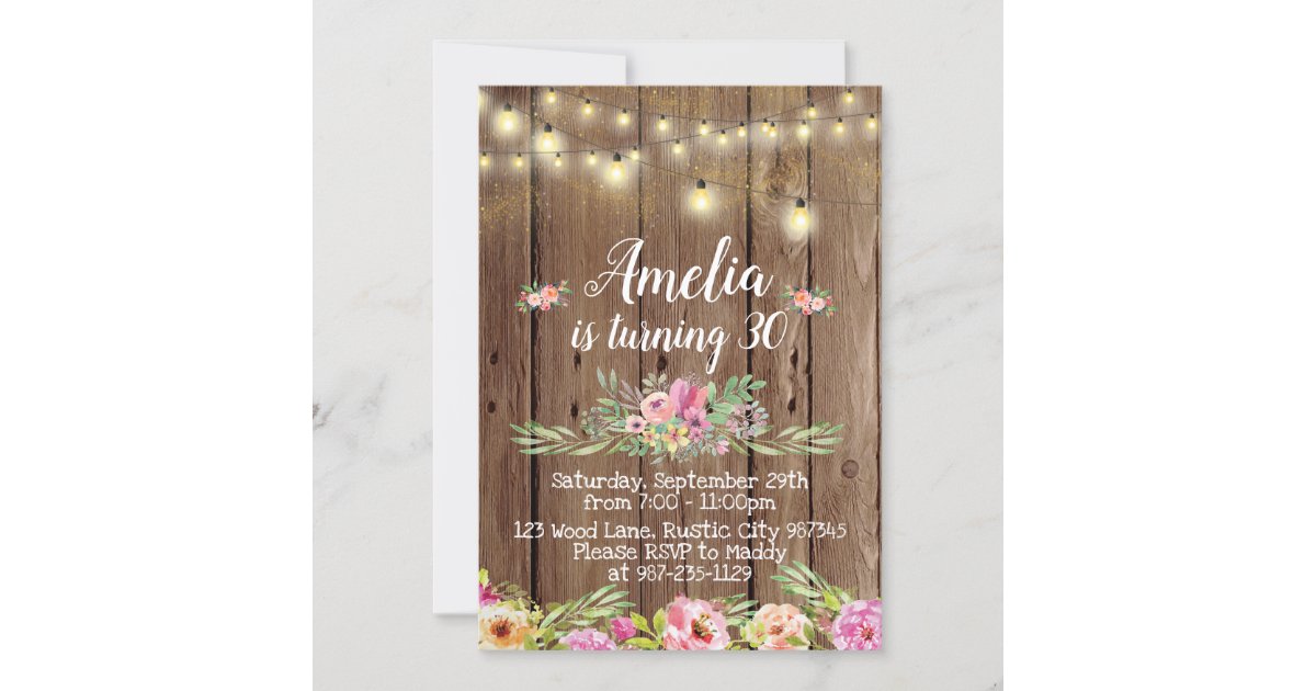 Rustic Wood and Flowers Birthday Invitation | Zazzle