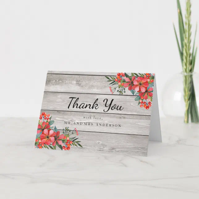 Rustic wood and flowers Thank you card | Zazzle