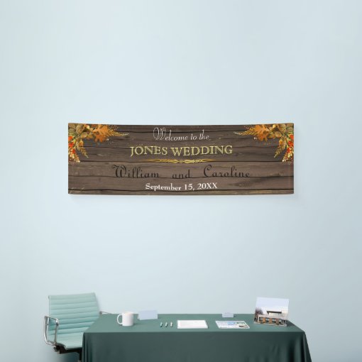Rustic Wood and Gold Wedding Banner | Zazzle