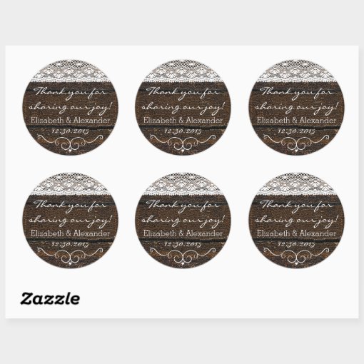 Rustic Wood and Lace- Classic Round Sticker | Zazzle