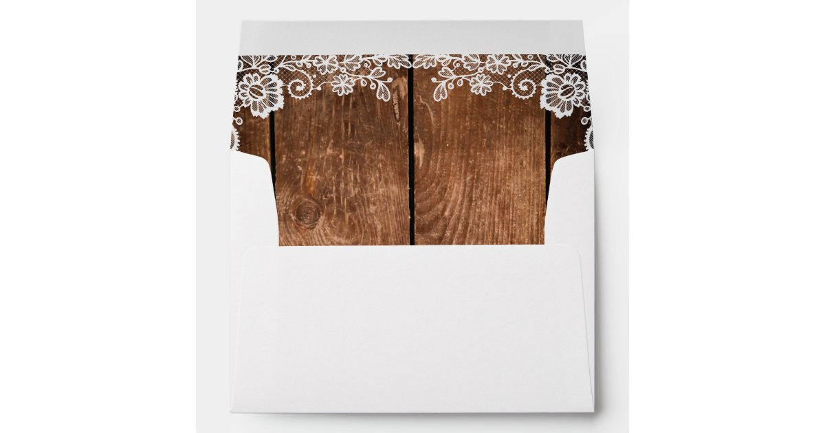 Rustic Wood and Lace Country Wedding Address Envelope | Zazzle