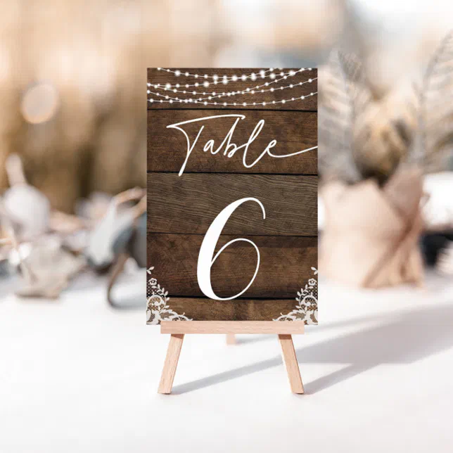 Rustic Wood and Lace Country Wedding Table Numbers | Zazzle