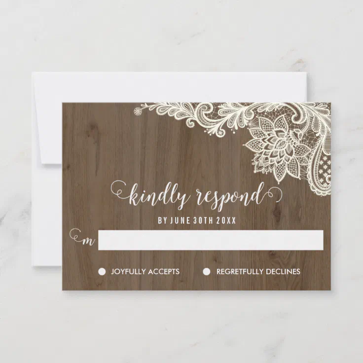 Rustic Wood and Lace RSVP Cards | Zazzle