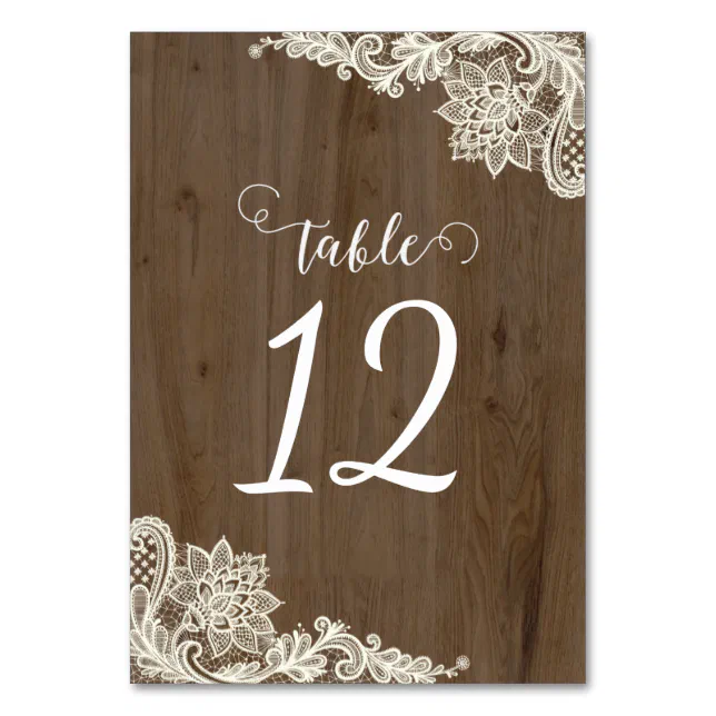 Rustic Wood and Lace Table Numbers | Zazzle