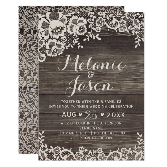 Rustic Wood and Lace Wedding Invitation | Zazzle.com