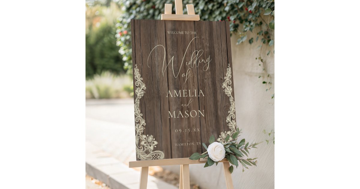 Rustic Wood and Lace Wedding Welcome Sign | Zazzle