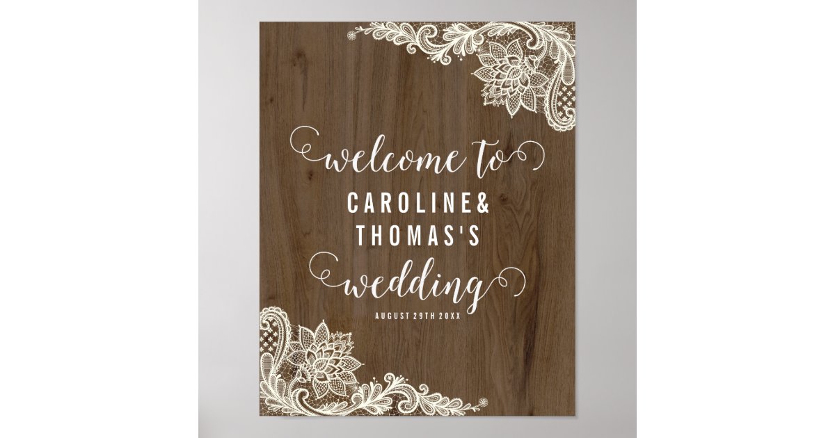 Rustic Wood and Lace Welcome Sign | Zazzle