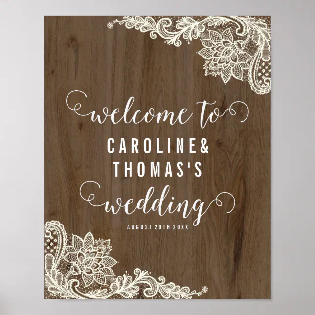 Rustic Wood and Lace Welcome Sign | Zazzle