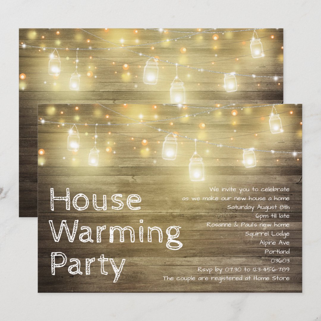 Rustic Wood and Lights Garden party House Warming Invitation | Zazzle