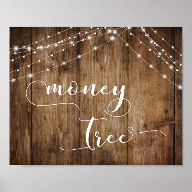 Rustic Wood and Lights Wedding Money Tree Sign | Zazzle