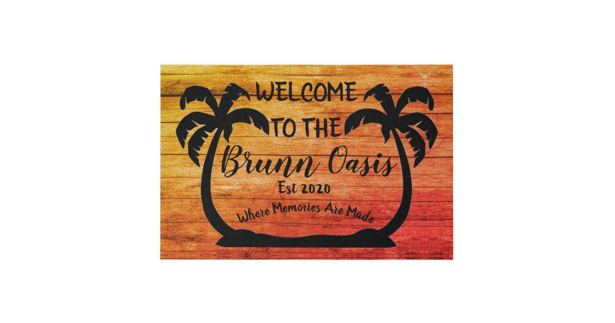 Rustic Wood And Palm Tree Beach House Welcome Faux Canvas Print | Zazzle