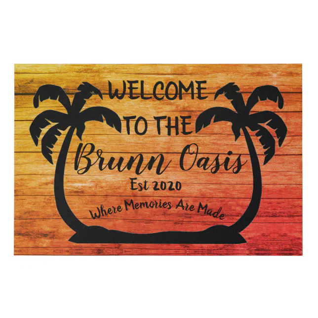 Rustic Wood And Palm Tree Beach House Welcome Faux Canvas Print | Zazzle