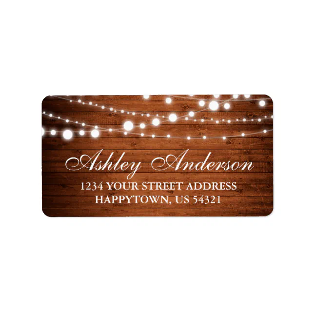 Rustic Wood and String Lights Label | Zazzle