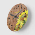 Rustic Wood And Sunflower Personalized Kitchen Round Clock | Zazzle