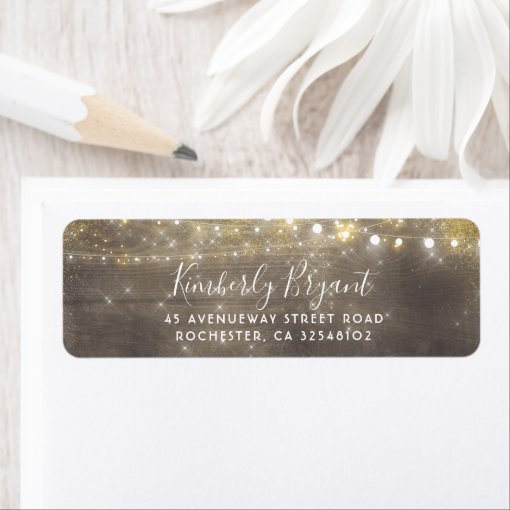 Rustic Wood and Wedding String Lights Label | Zazzle