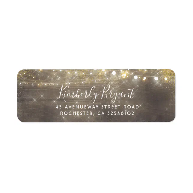 Rustic Wood and Wedding String Lights Label | Zazzle